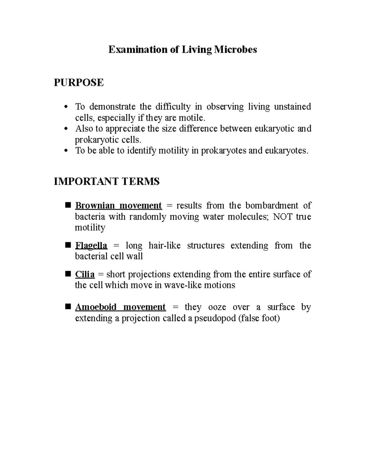 Examination of Living Microbes - Examination of Living Microbes PURPOSE ...