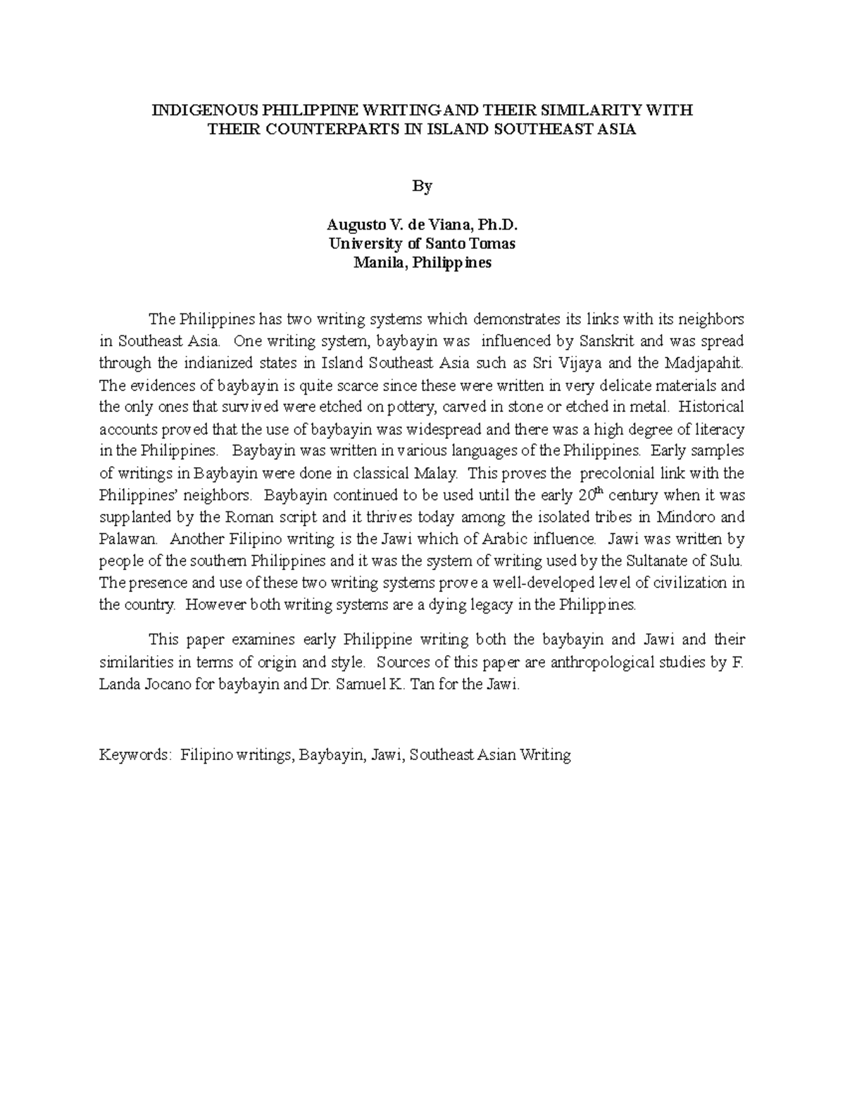 Indigenous Philippine Writing Systems: Baybayin & Jawi Affinities - Studocu