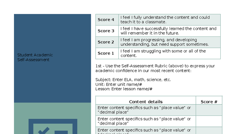 Academic Self-Assessment Rubric: Confidence & Behavior Evaluation - Studocu