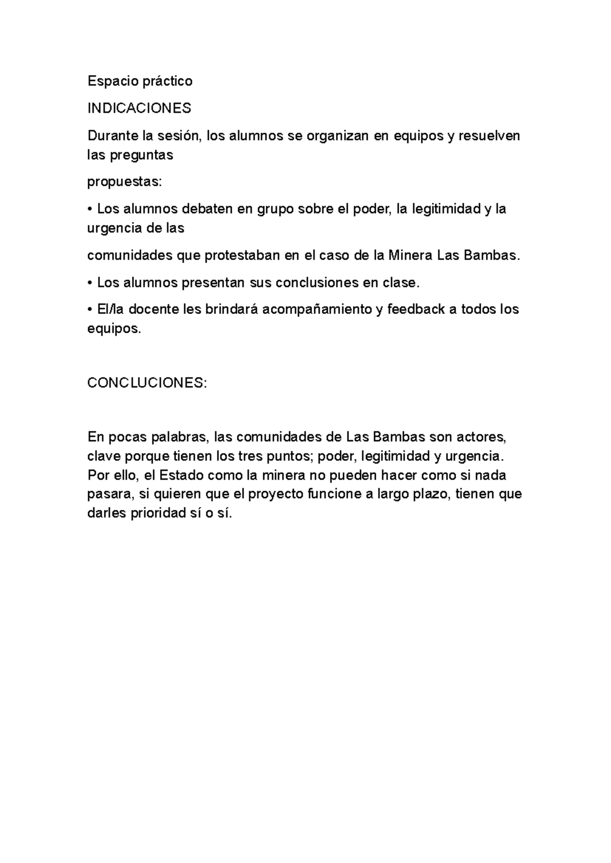 Las Bambas - Trabajo sobre Redacción y Debate en Clase - Studocu