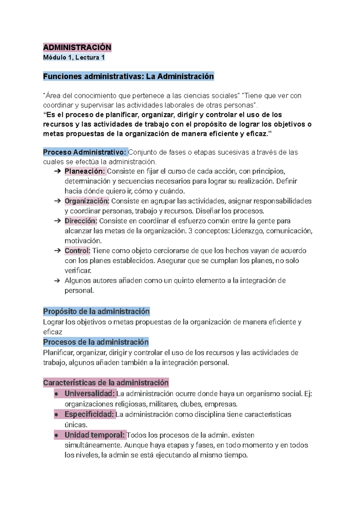 Resumen de Administración Práctica Cuatrimestre 1: Estructura y ...