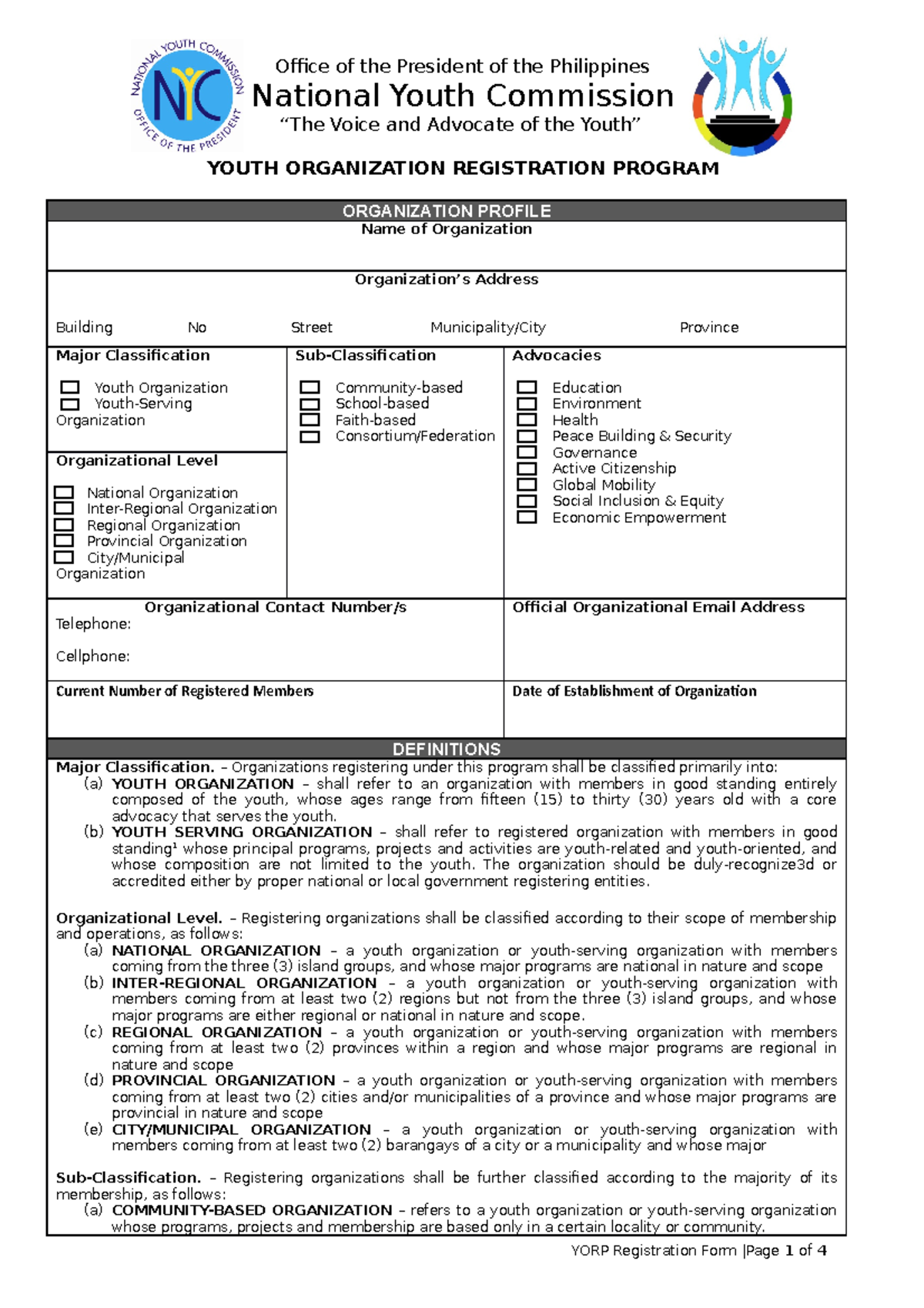 Youth Org Registration Program: Forms and Guidelines - Studocu