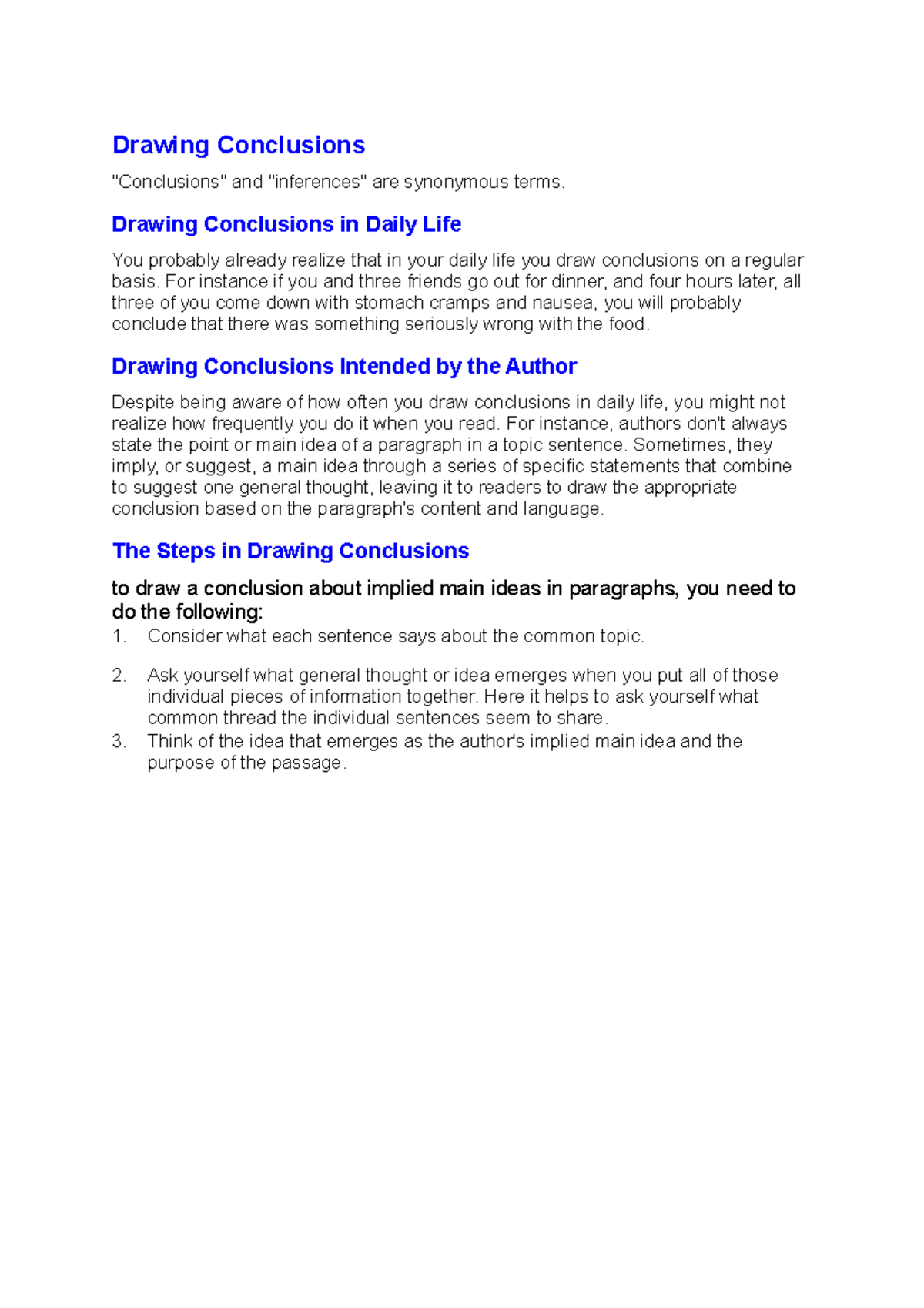 Drawing conclusions - this notes will help in written article analysis ...