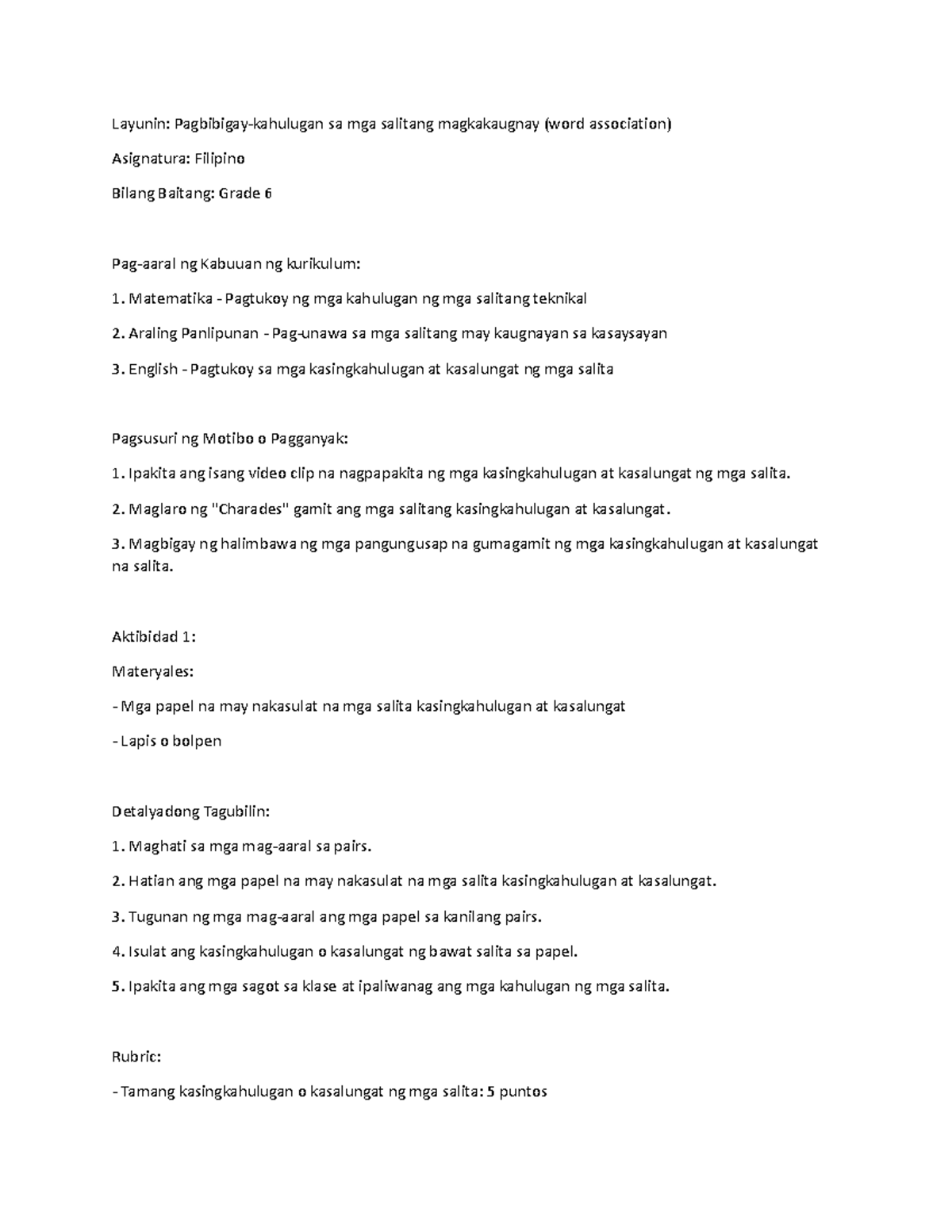 Banghay-aralin - banghay-aralin - Layunin: Pagbibigay-kahulugan sa mga ...