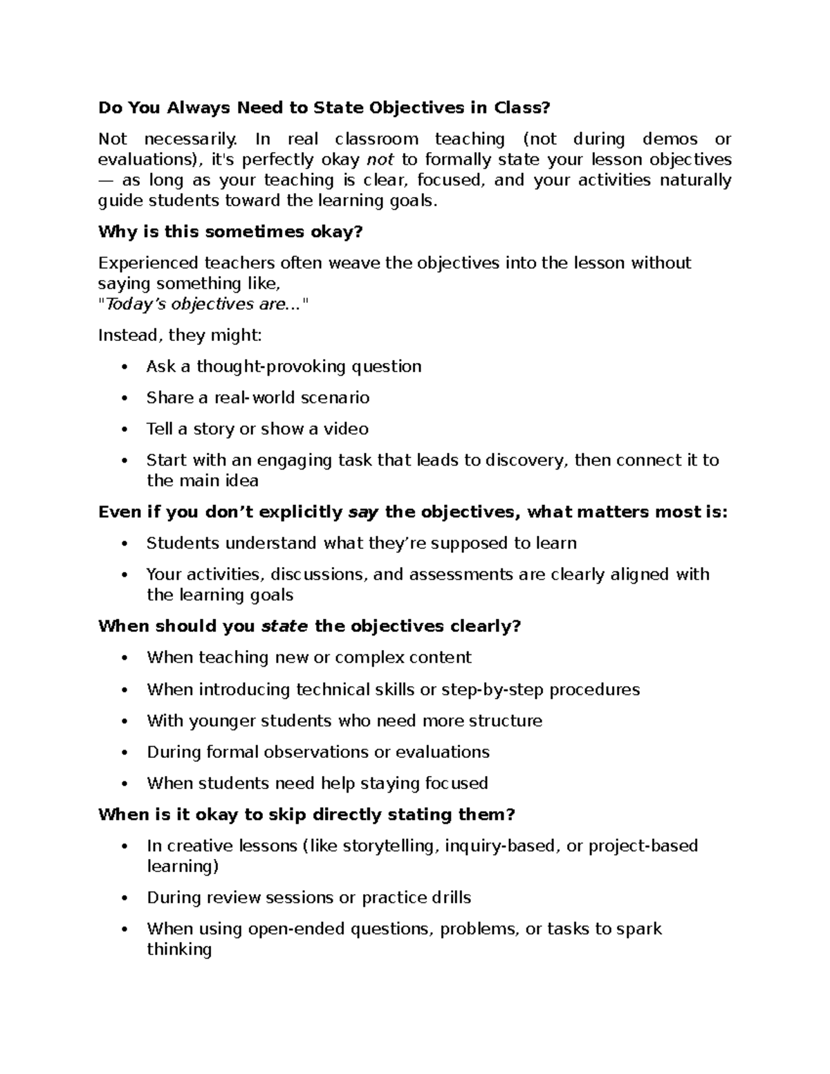 TAG- Additional Readings: Stating Objectives in Classroom Teaching ...