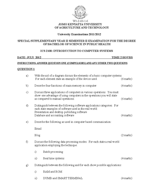 Introduction to computer systems - JKUAT - Studocu