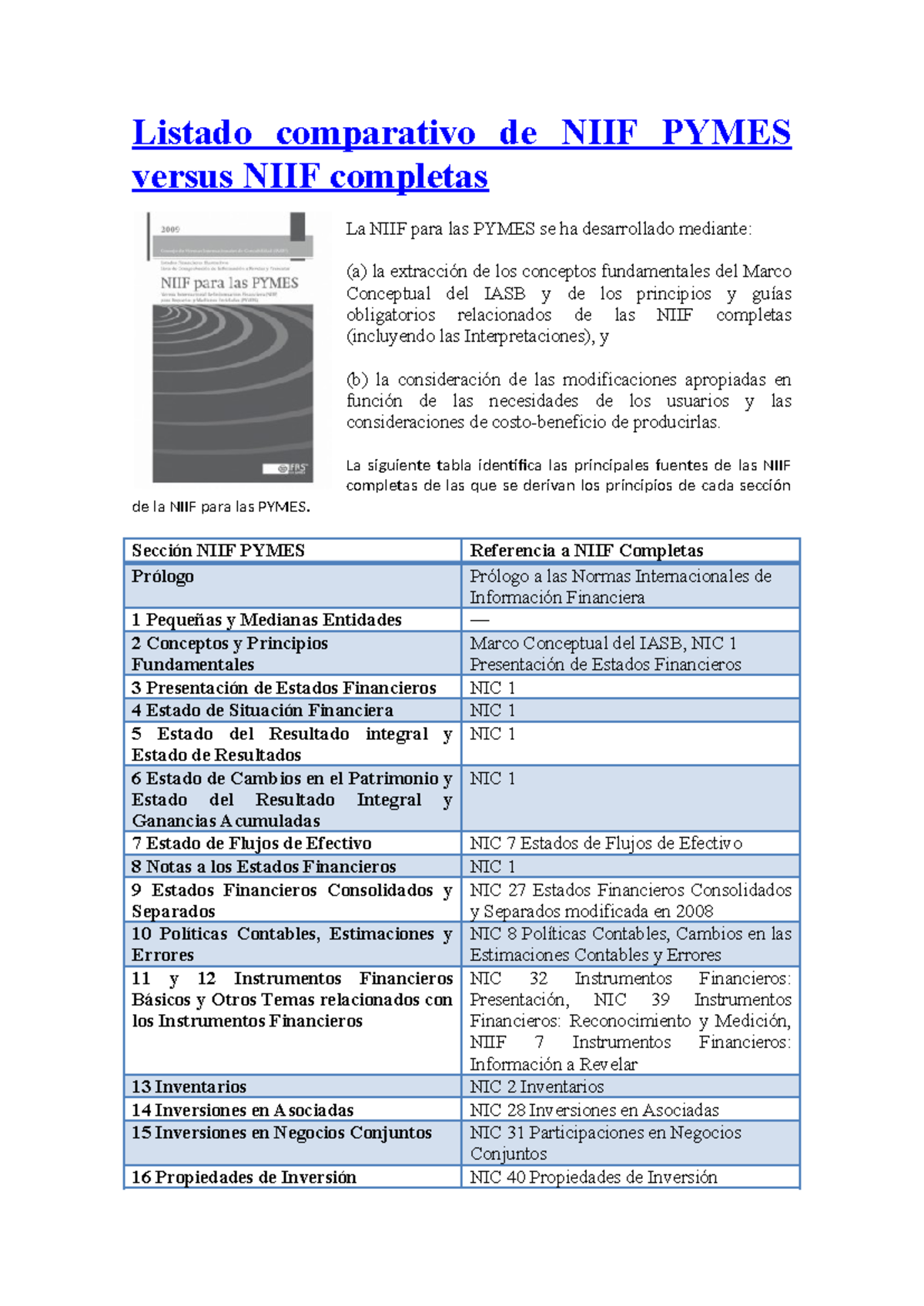 Comparativa NIIF PYMES vs NIIF Completas: Principales Referencias - Studocu