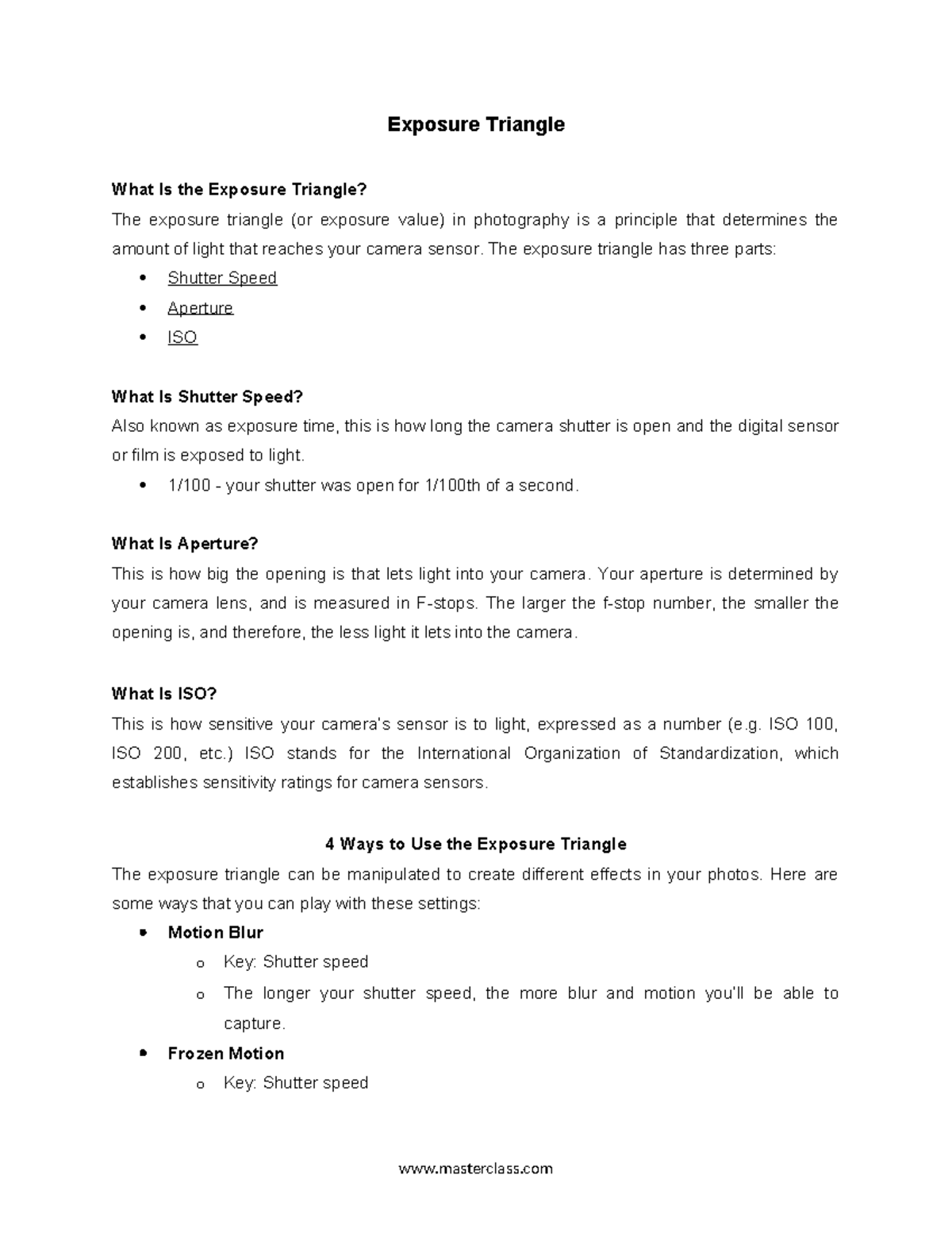 Camera Exposure Triangle: Shutter Speed, Aperture & ISO Explained - Studocu