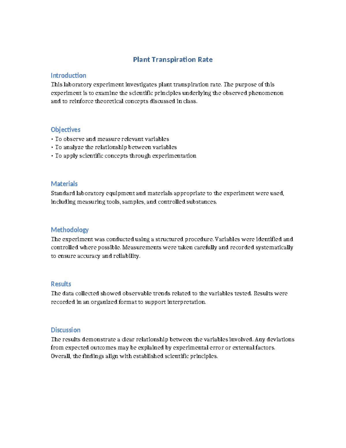 08 Plant Transpiration Rate Lab Report: Analysis & Findings - Studocu