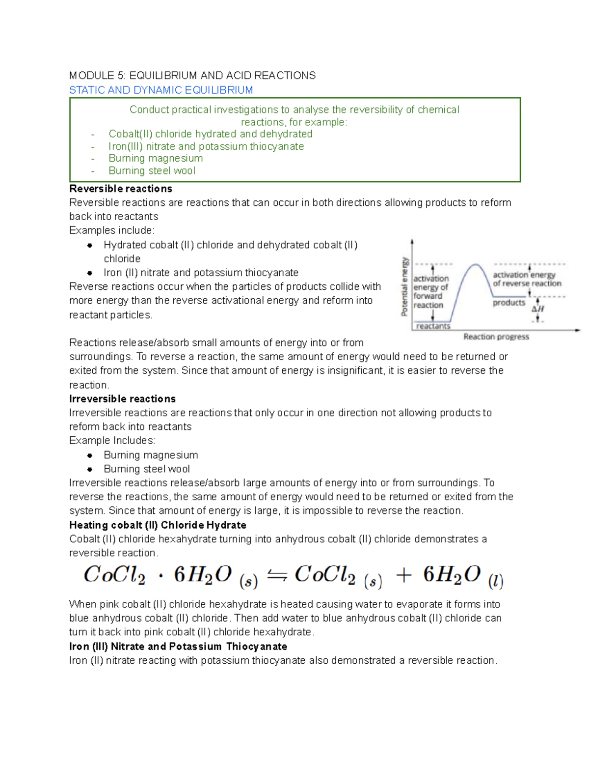 HSC Chemistry Notes: Module 5 - Equilibrium & Acid Reactions - Studocu