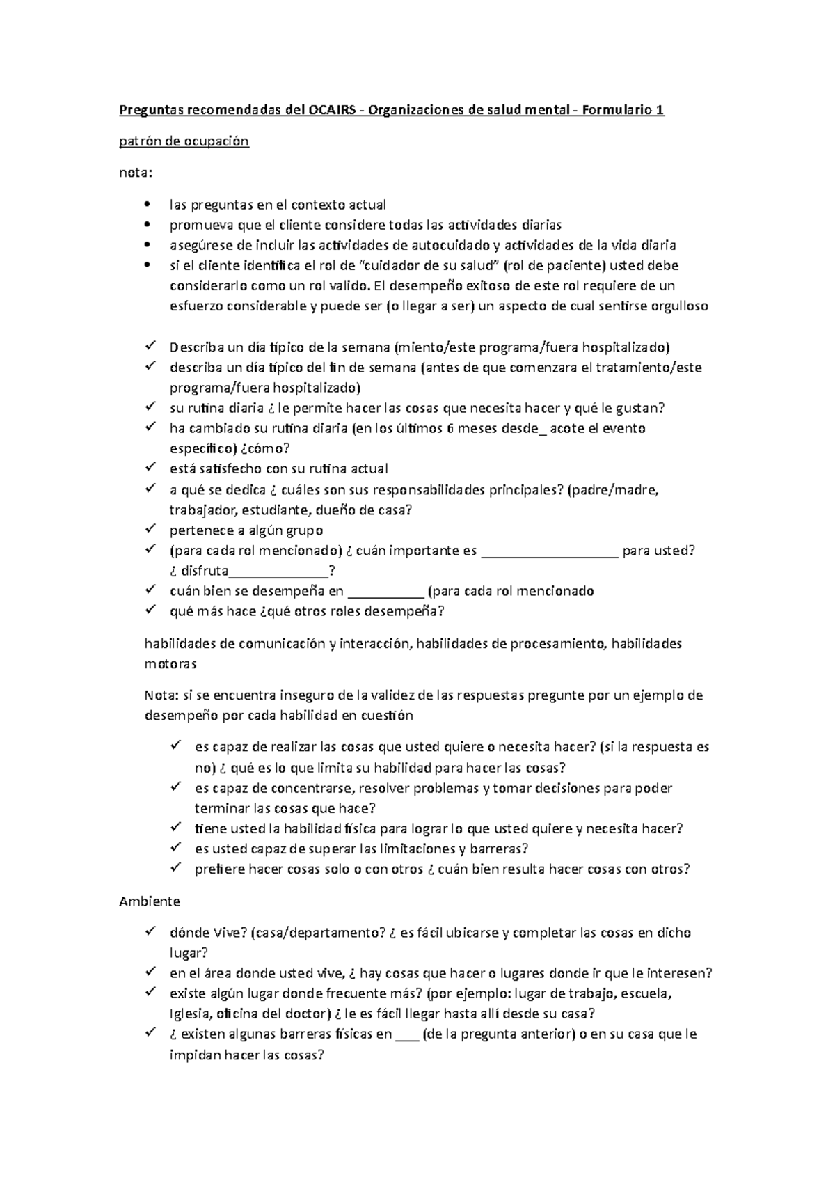 Entrevista Semiestructurada, Ocairs - Preguntas recomendadas del OCAIRS ...