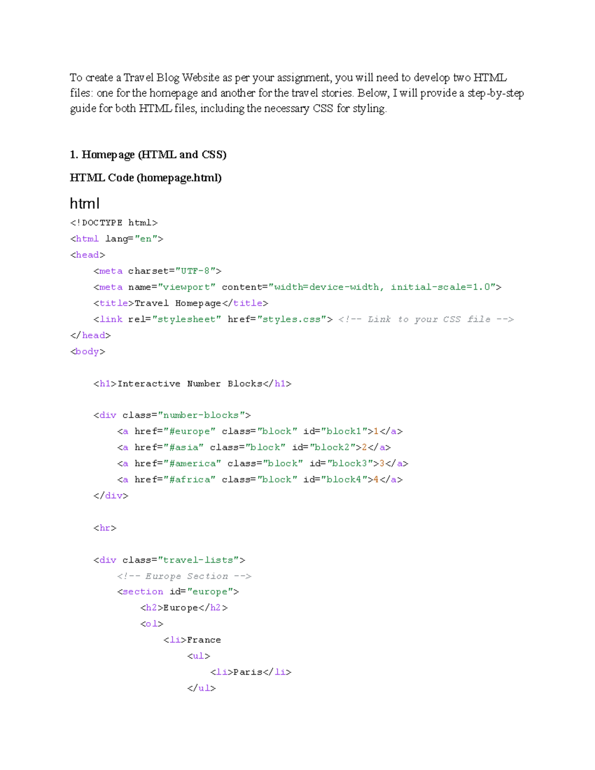 Web Programming Assignment Unit 2: Travel Blog HTML & CSS Guide - Studocu
