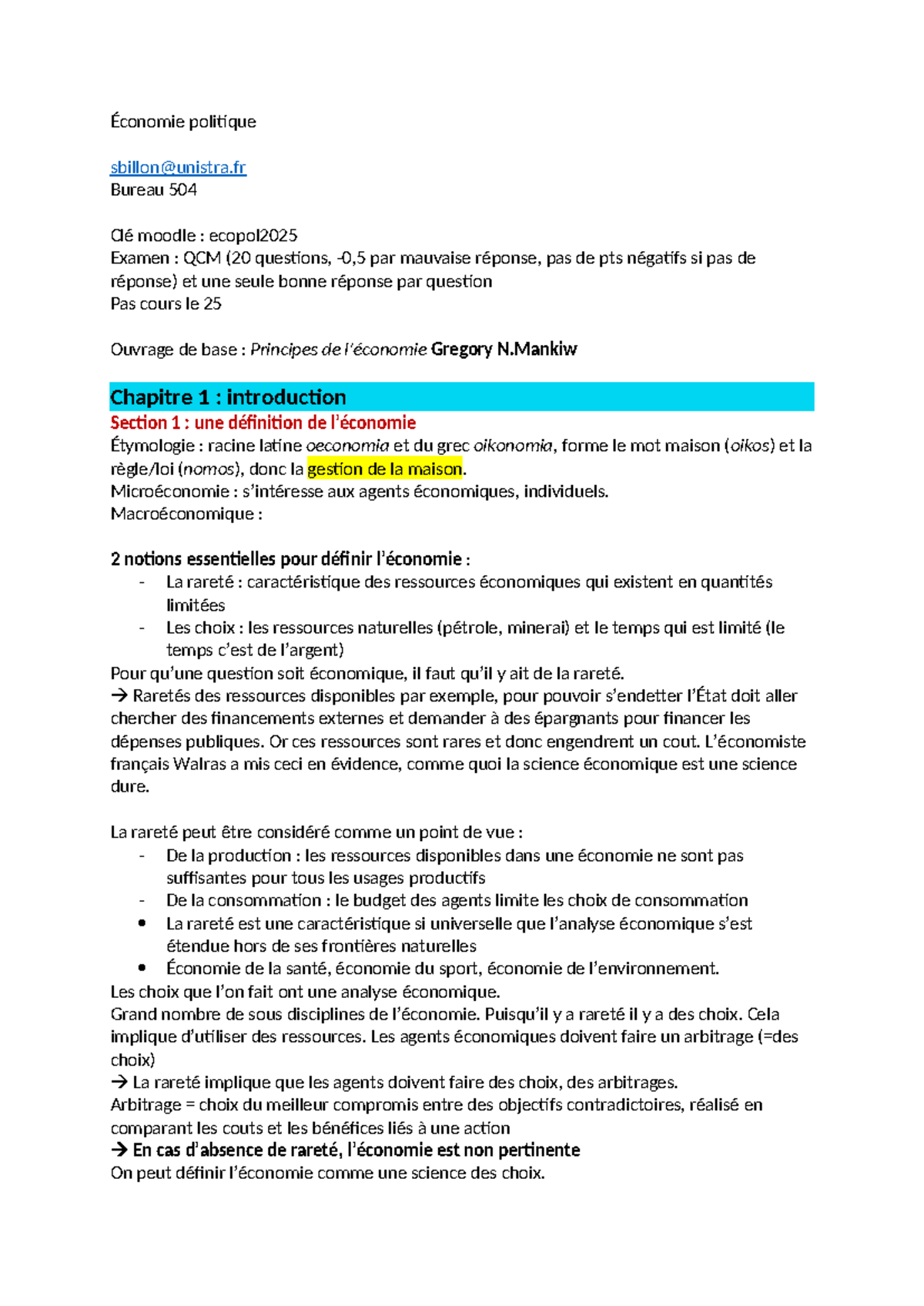 Économie Politique - Examen QCM (ecopol2025) : Concepts et Principes - Studocu