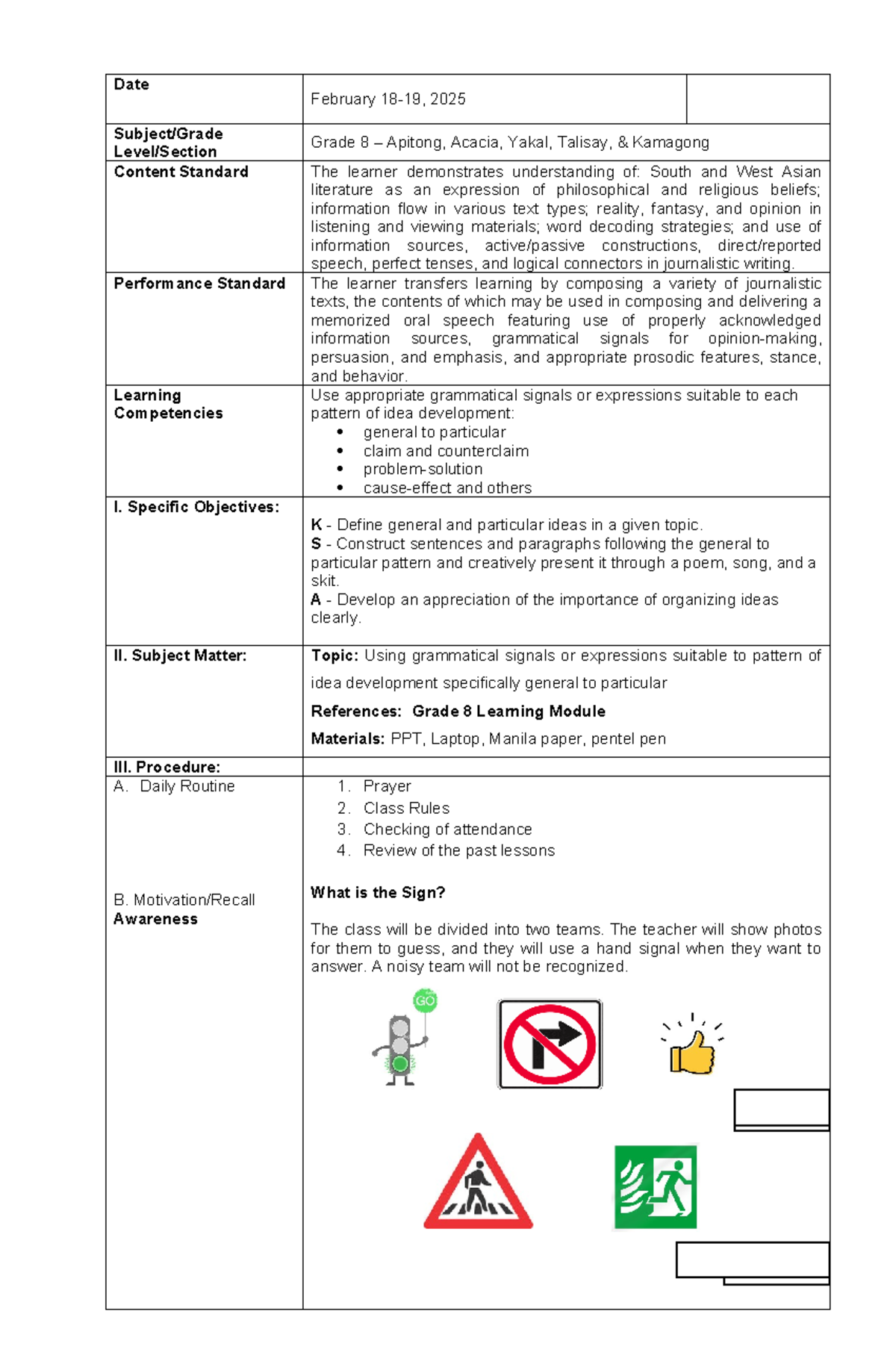 Grade 8 English: General-to-Particular Idea Development Guide - Studocu