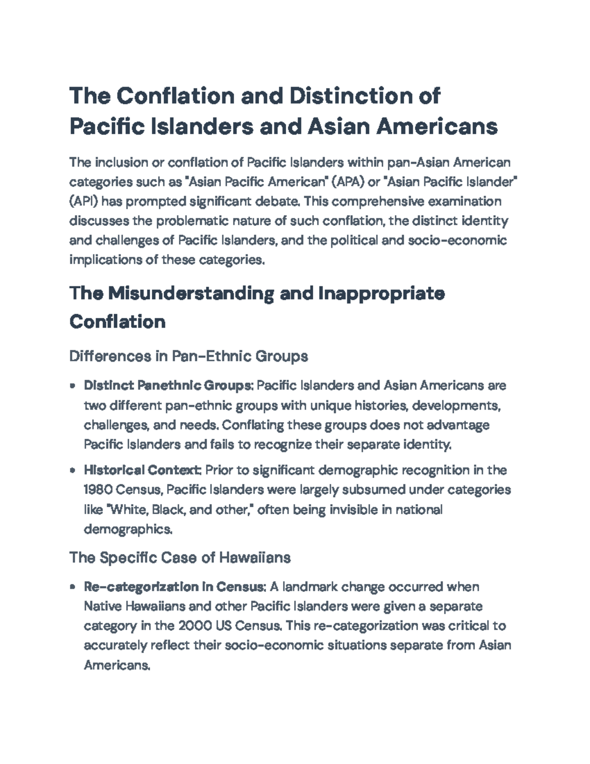 The Distinction of Pacific Islanders and Asian Americans: A Critical ...