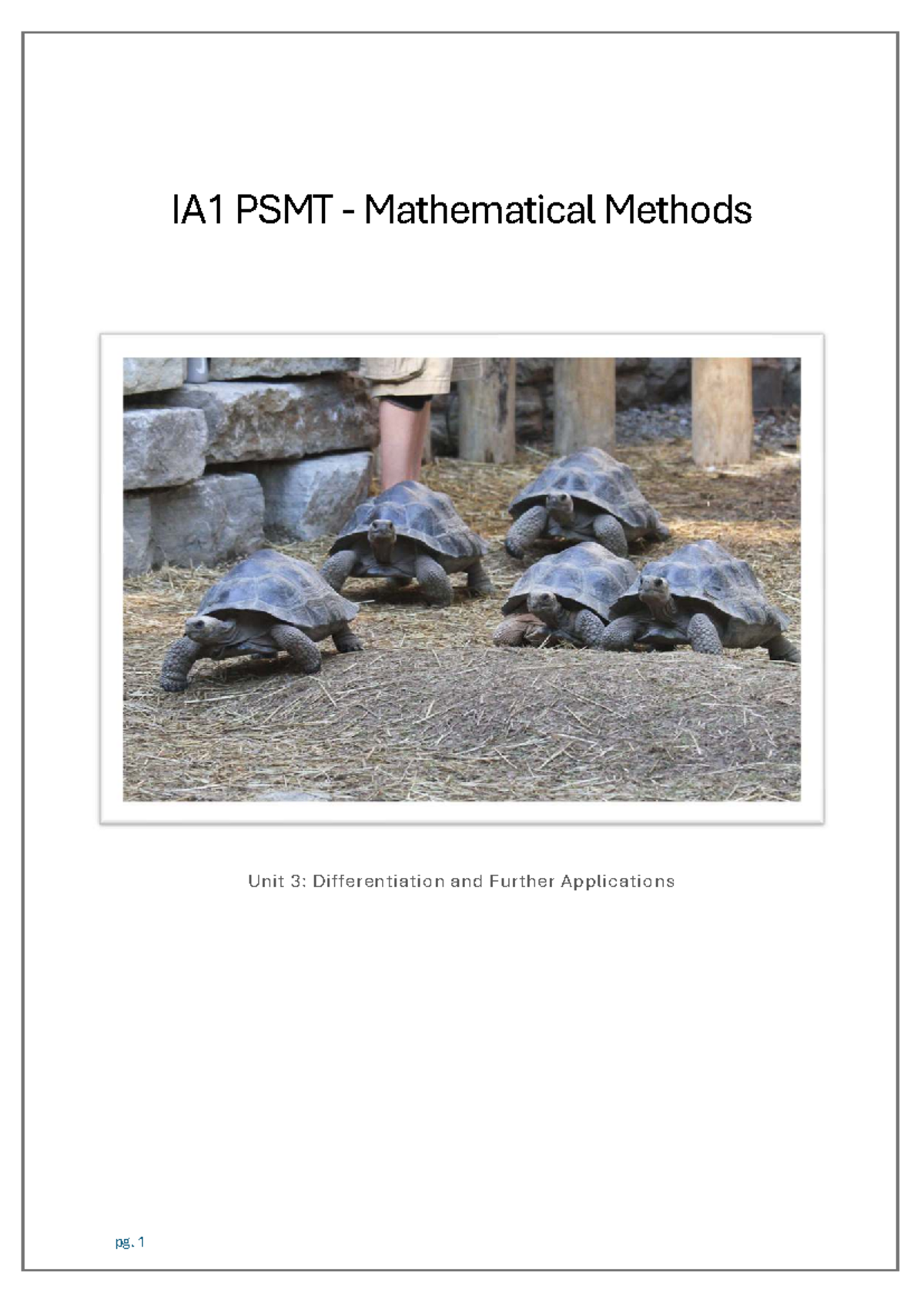IA1 PSMT Mathematical Methods Unit 3: Tortoise Race Modelling and ...
