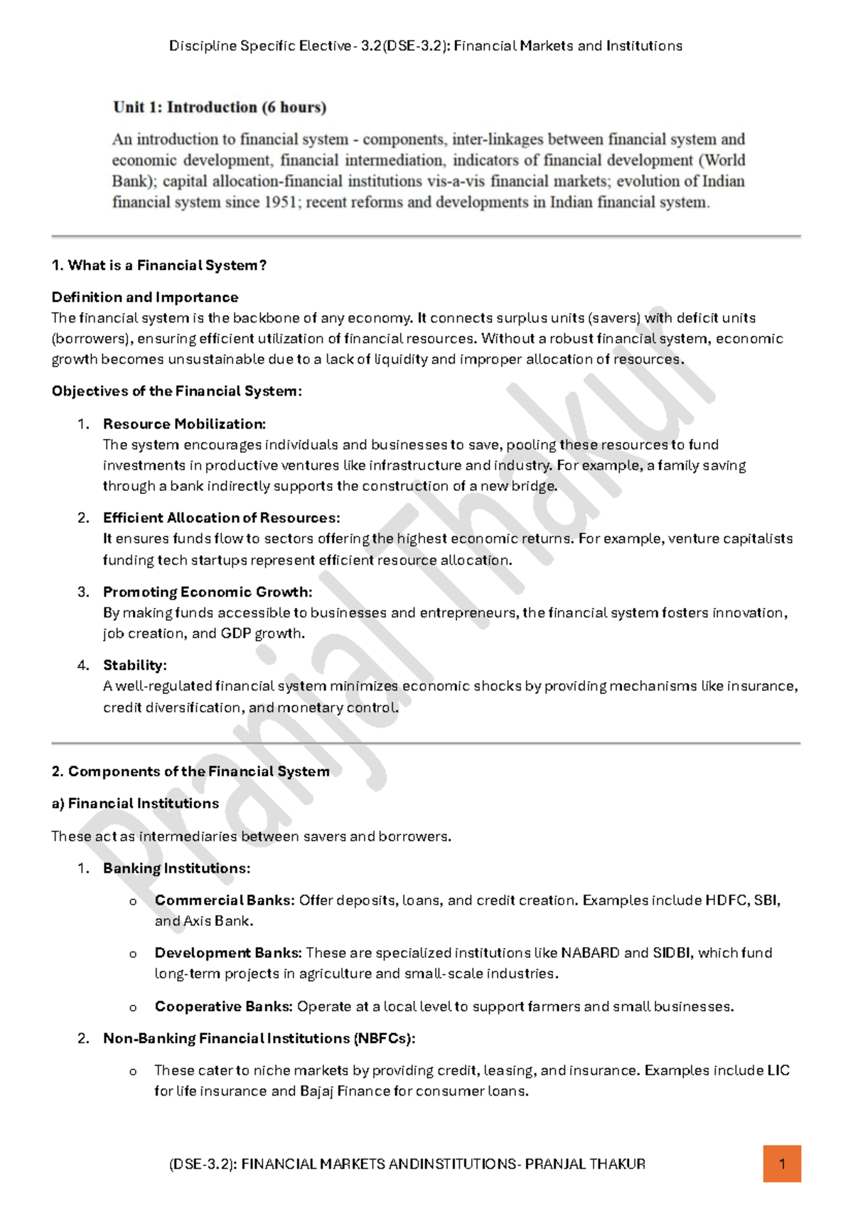 DSE - FMI Unit 1: Understanding Financial Systems and Their Importance ...
