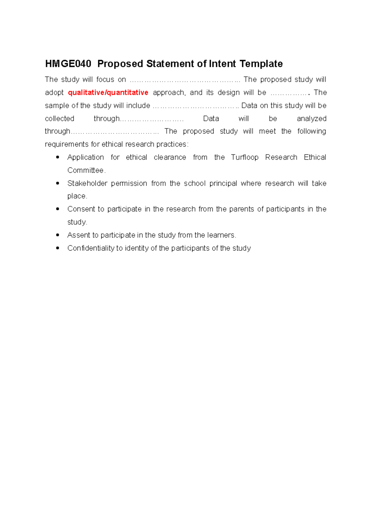 Approved HMGE040 Statement of Intent Template for Research Methods ...