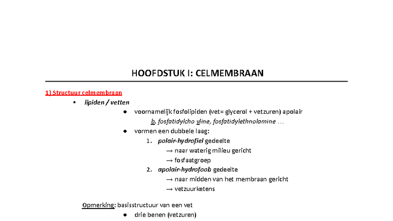 Hoofdstuk 1 celmembraan - HOOFDSTUK I: CELMEMBRAAN Structuur ...