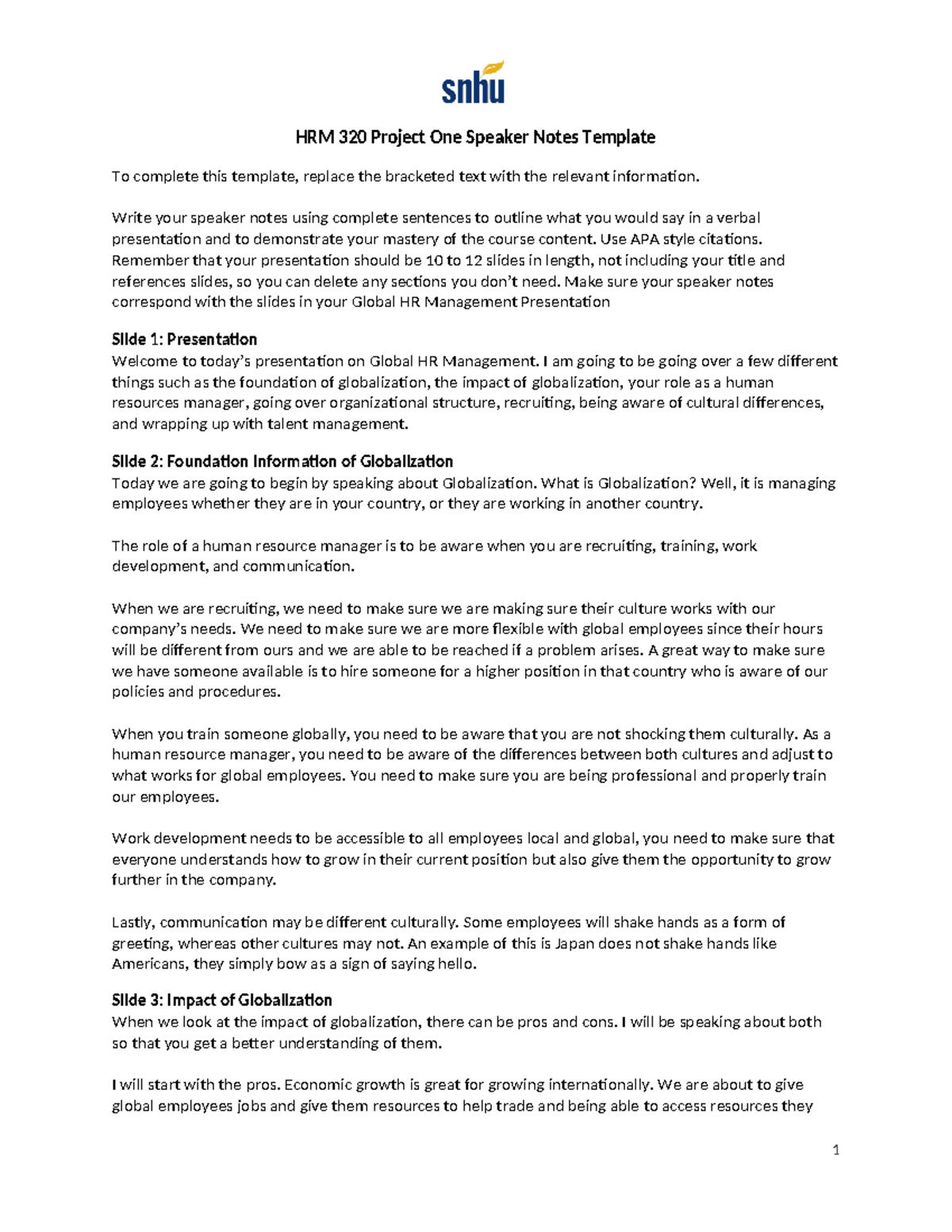 HRM 320 Final Exam Global HR Management Speaker Notes Template - Studocu