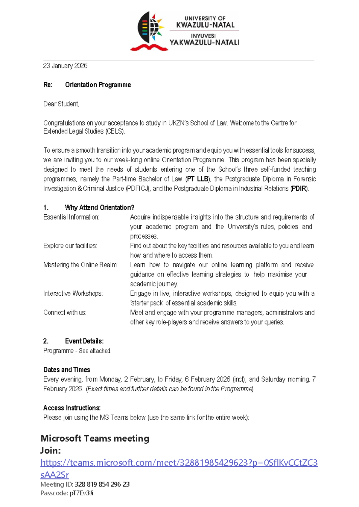 Invitation to Orientation Week 2026 for Law Students - Studocu