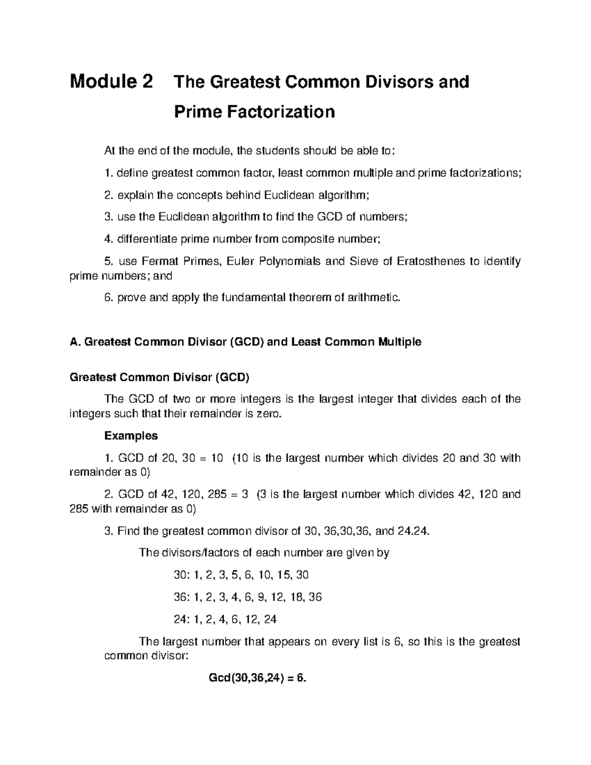 Module-2 - MMW - Module 2 The Greatest Common Divisors and Prime ...