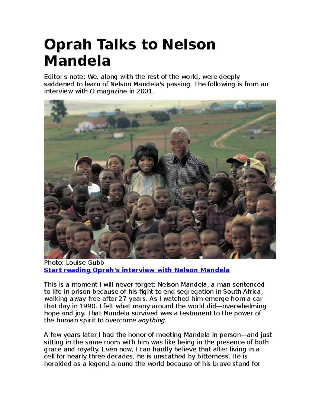 Oprah's Interview with Nelson Mandela: A Reflection on Freedom R2-1 ...