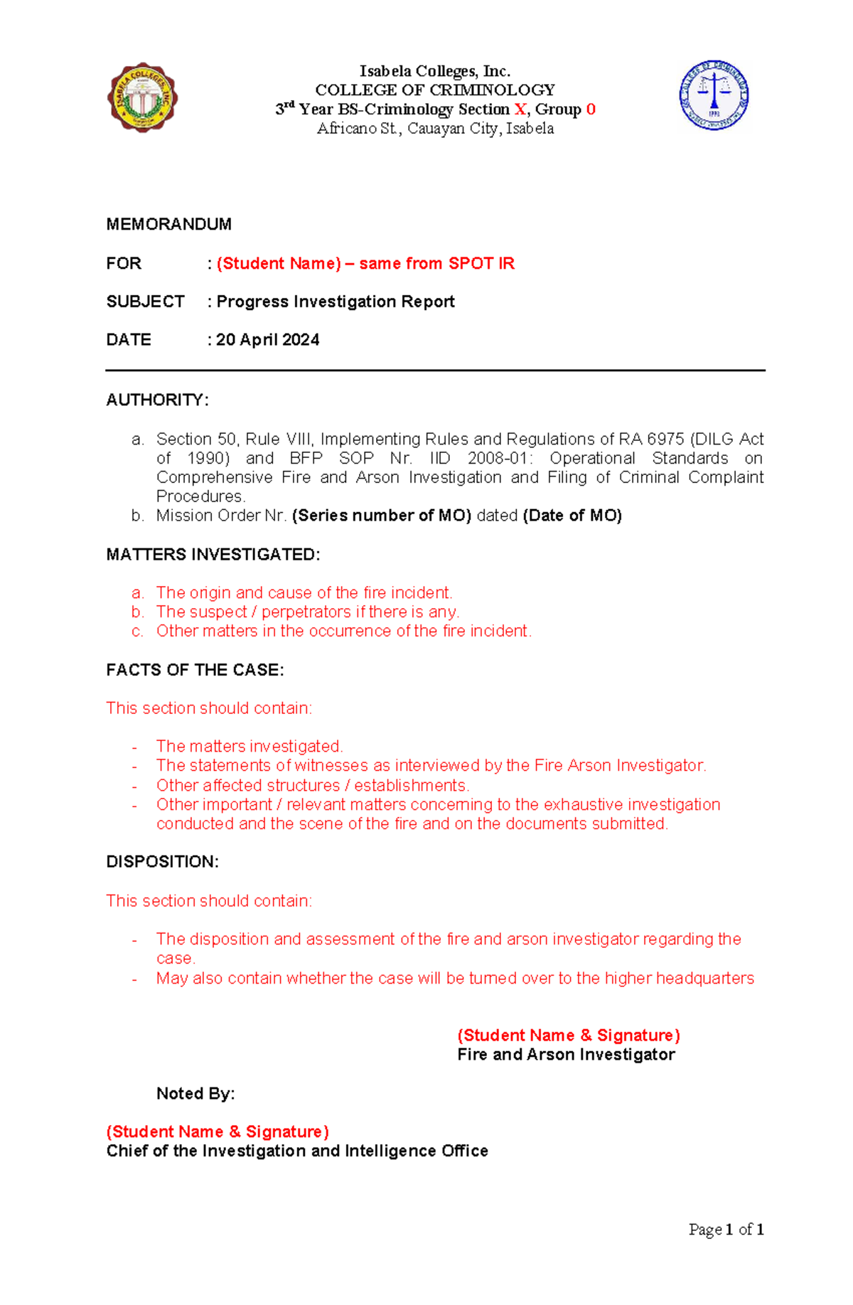 CDI6-3F Progress Investigation Report - Isabela Colleges, Inc. COLLEGE ...