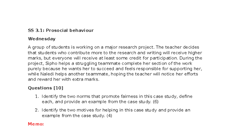 SS 3.1: Case Studies on Prosocial Behavior and Fairness Norms - Studocu
