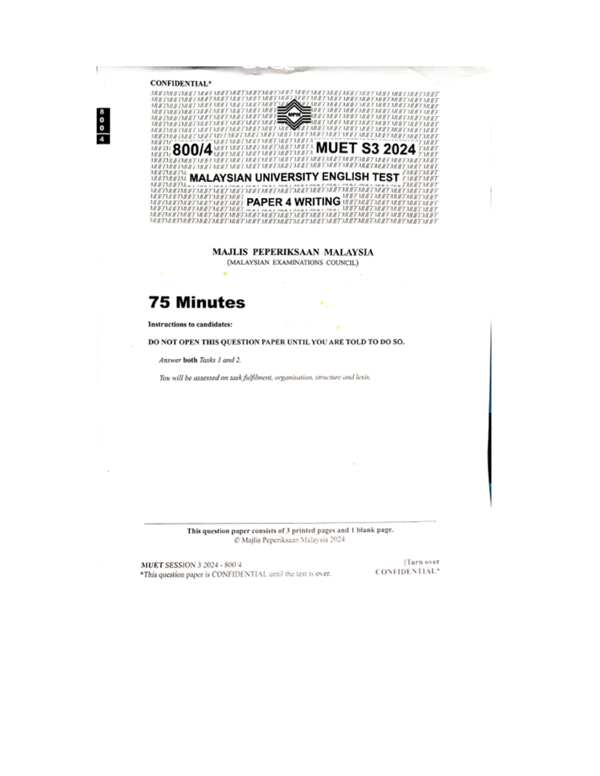 MUET S3 2024 - Writing Task 4 (800/4) Question Paper Analysis - Studocu