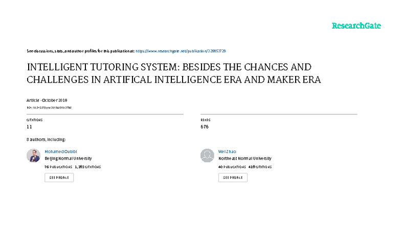 INTELLIGENT TUTORING SYSTEM: CHANCES & CHALLENGES IN AI ERA (MATH ...