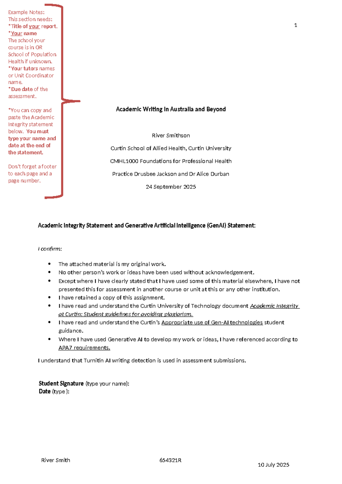 CMHL1000 Example Essay Guidelines and Academic Integrity Statement ...