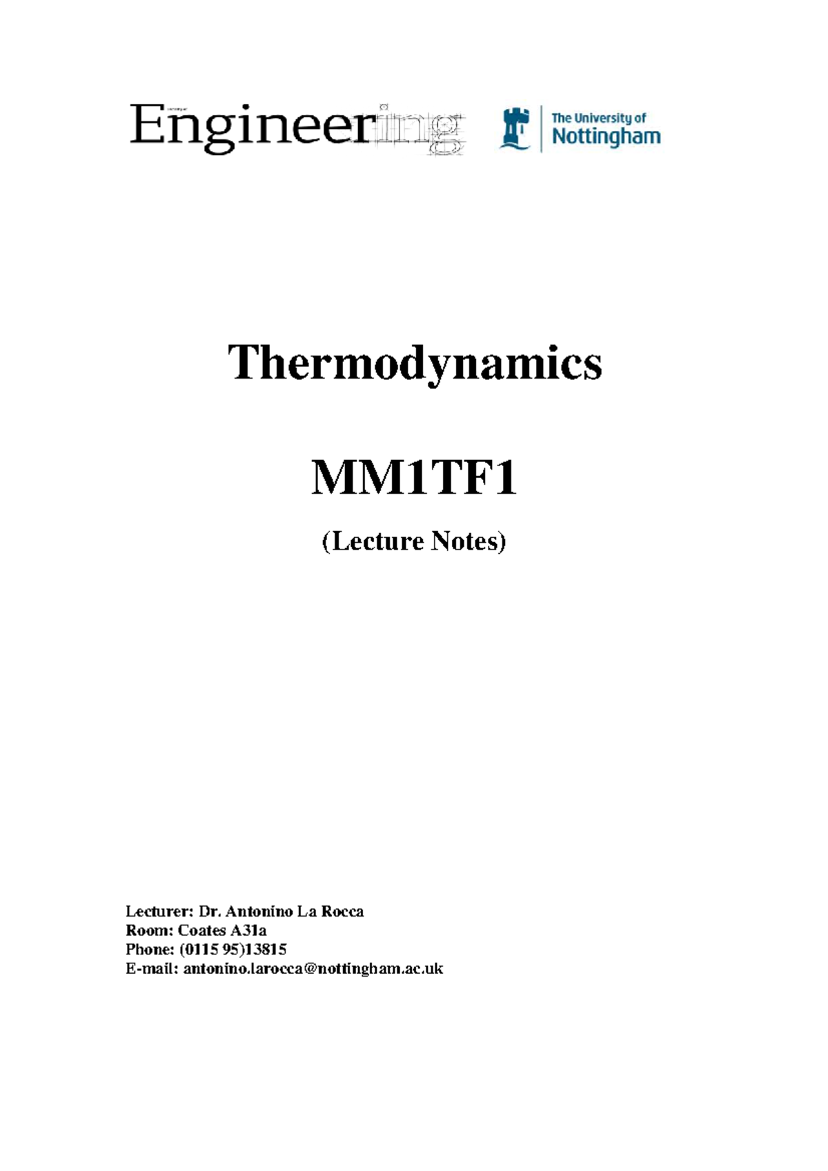 Thermo MM1TF - Essential Lecture Notes on Thermodynamics - Studocu