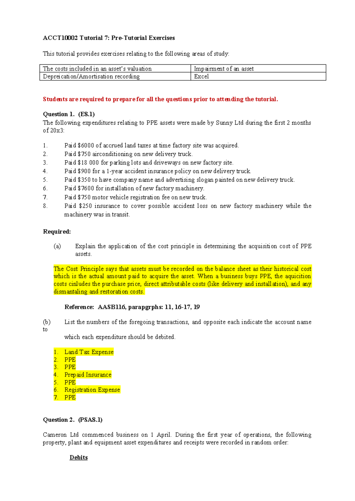 ACCT10002 Tutorial 7: Pre-Tutorial Exercises on PPE Valuation - Studocu