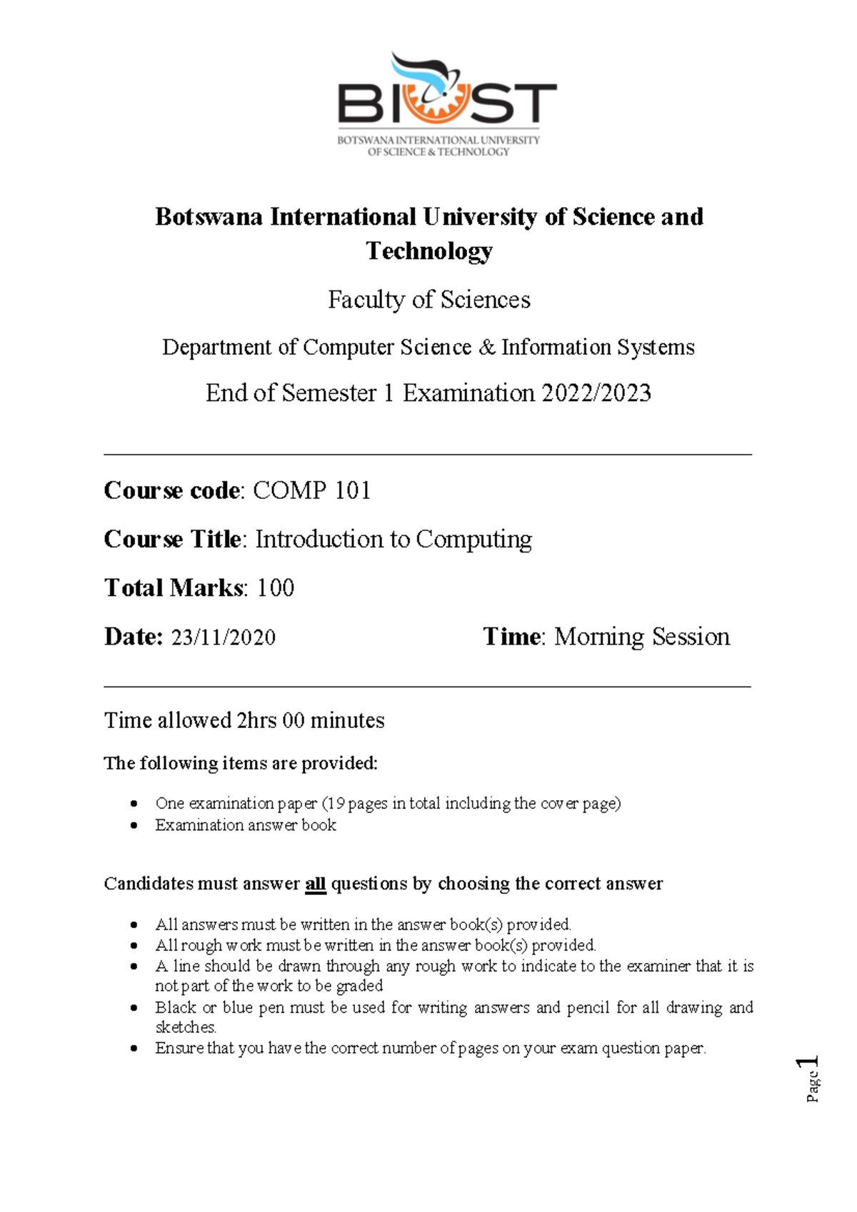 COMP 101 Midterm Exam 2022 Solutions 241203 180349 - Studocu