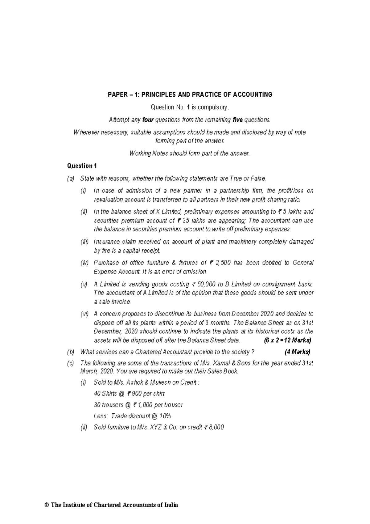 CA Foundation Accounting Suggested Answers - Nov 2020 Exam - Studocu