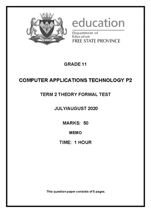 GRADE 11 COMPUTER APPLICATIONS TECHNOLOGY P2 JUNE TEST 2020 MARKS: 50 ...