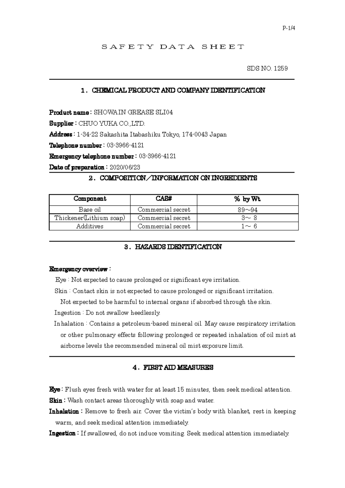 (Confirmed 20210913100331) English Spanish SDS - P-1/ SAFETY DATA SHEET ...