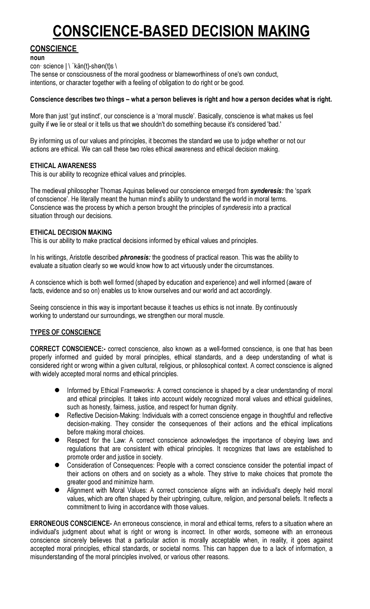 Types of Conscience - A Study on Moral Judgment and Ethics - Studocu