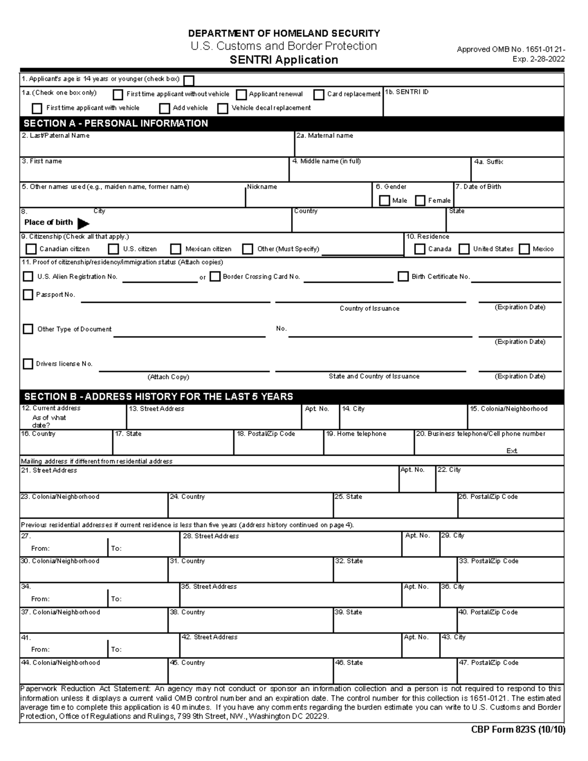 CBP Form 823S - SENTRI Application Guidelines and Requirements - Studocu