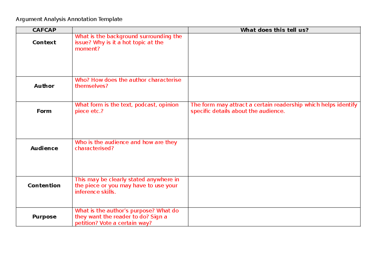 Argument Analysis Annotation Template - CAFCAP Framework - Studocu