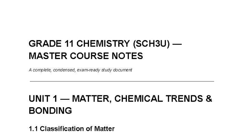 Grade 11 Chemistry (SCH3U) — Master Course Notes - GRADE 11 CHEMISTRY ...