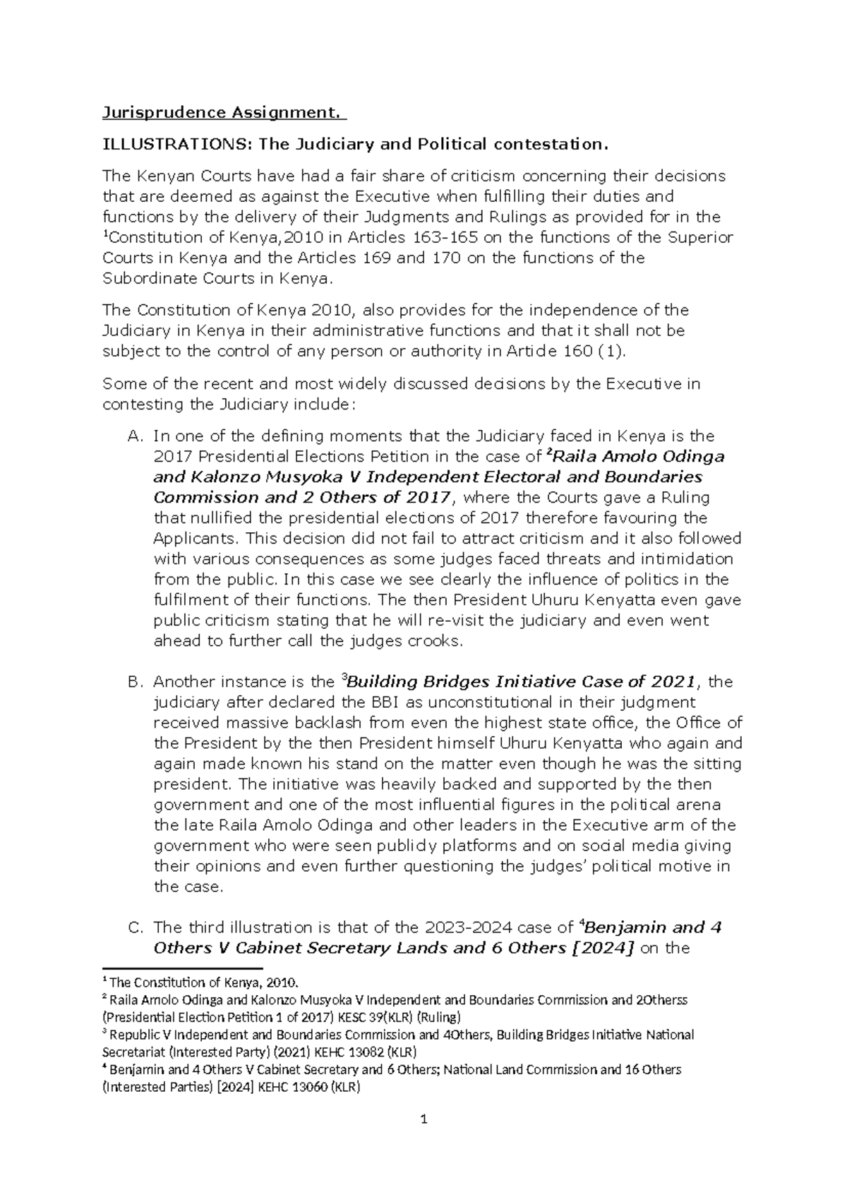 Jurisprudence Assignment: The Judiciary and Political Contestation in ...