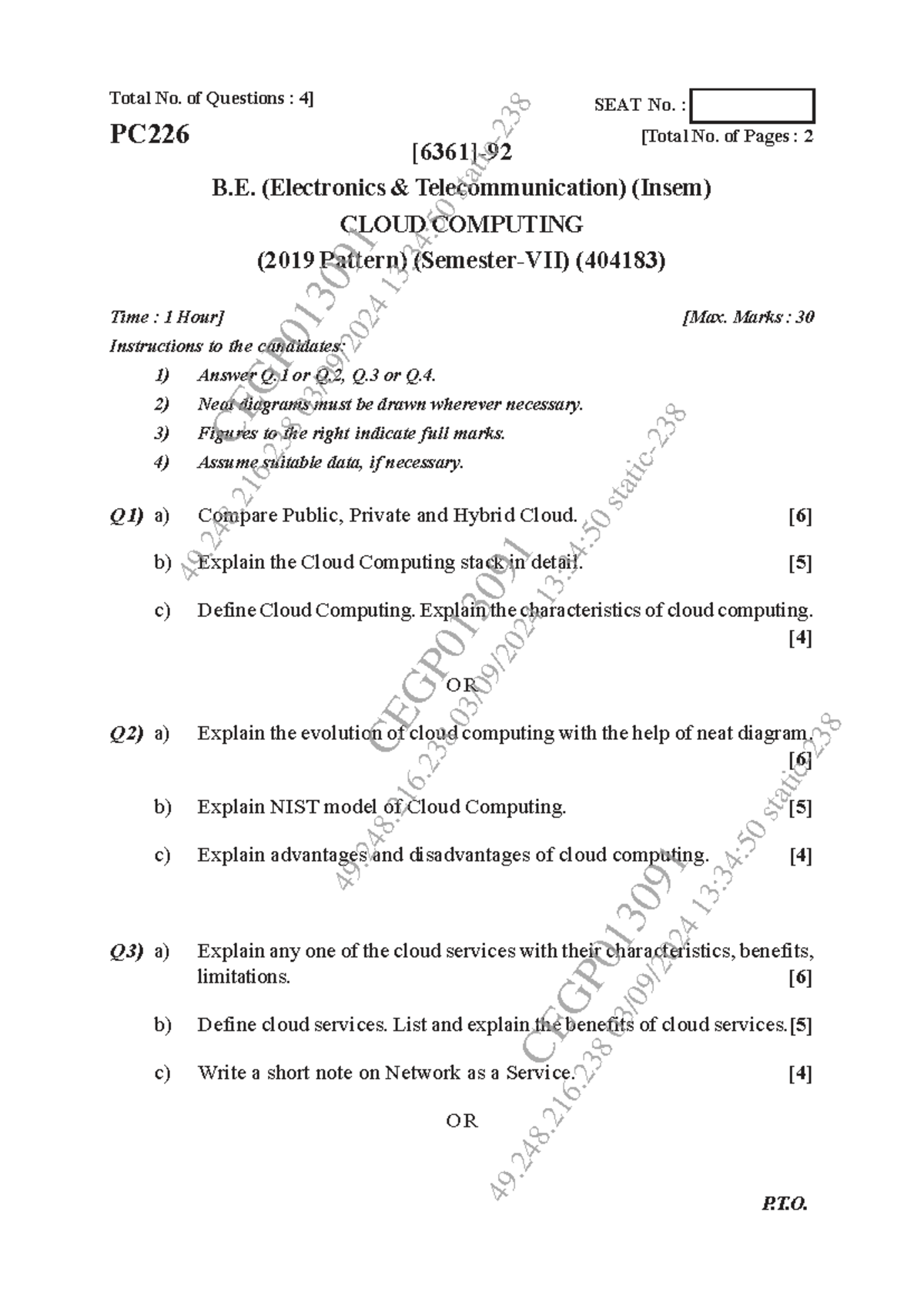 PC226 Cloud Computing Insem Exam Questions (404183) 2024 - Studocu