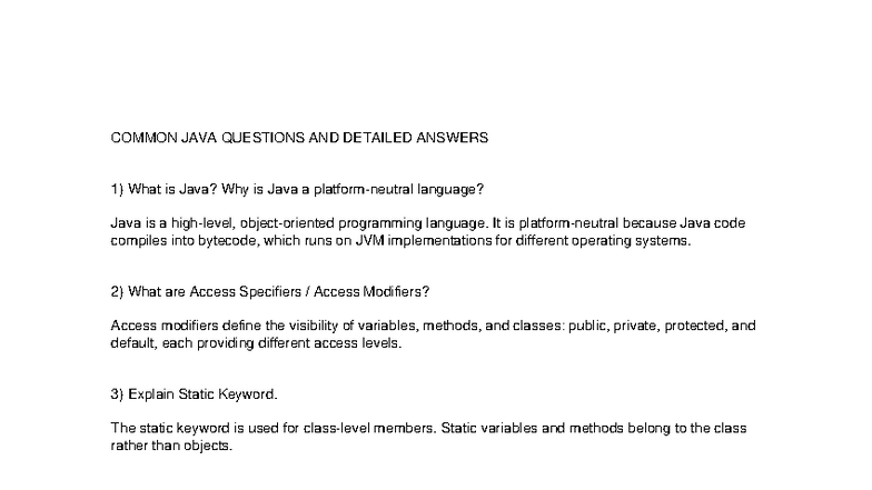 Common java questions - notes - COMMON JAVA QUESTIONS AND DETAILED ...