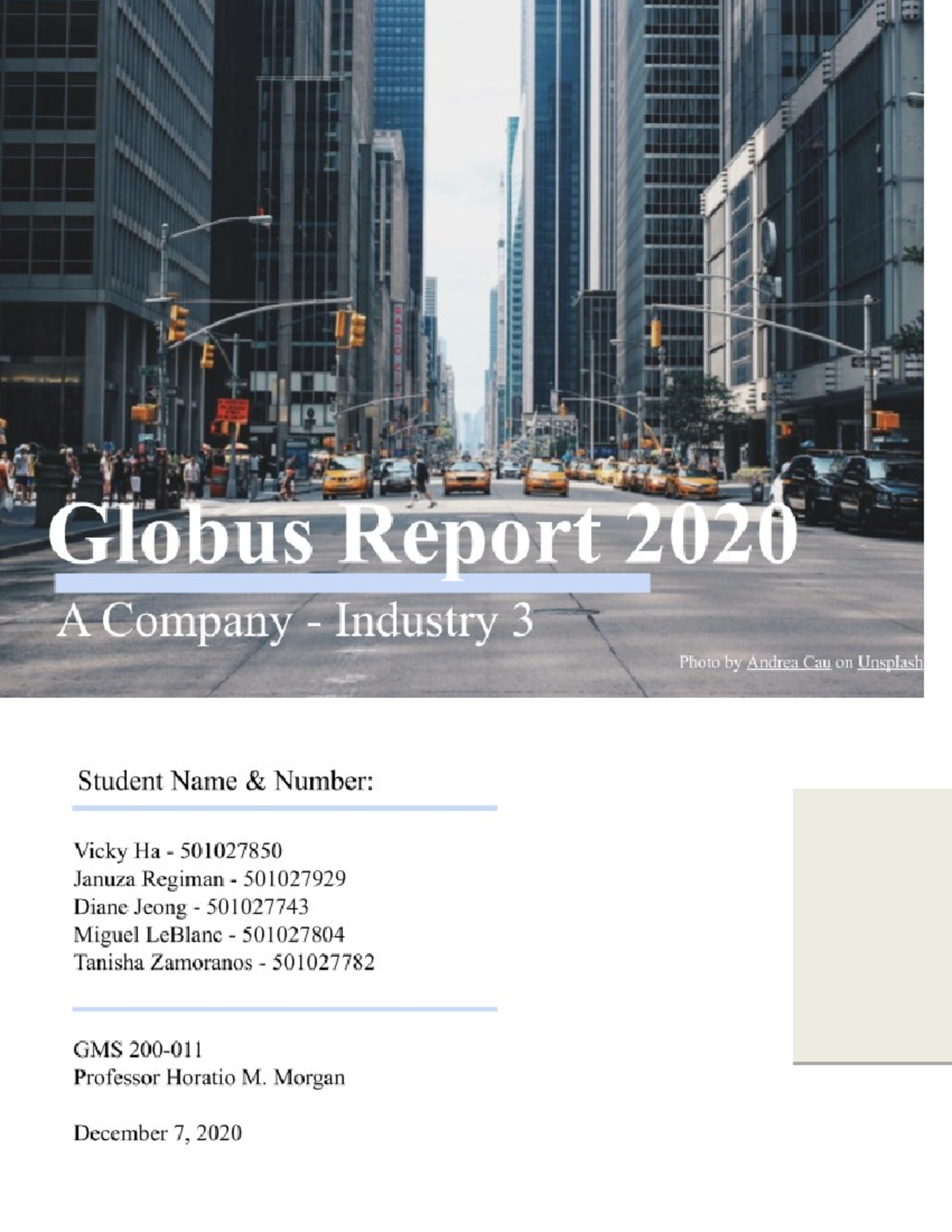 GMS 200 Globus Report 2020 - Table of Contents 1. Review of the ...