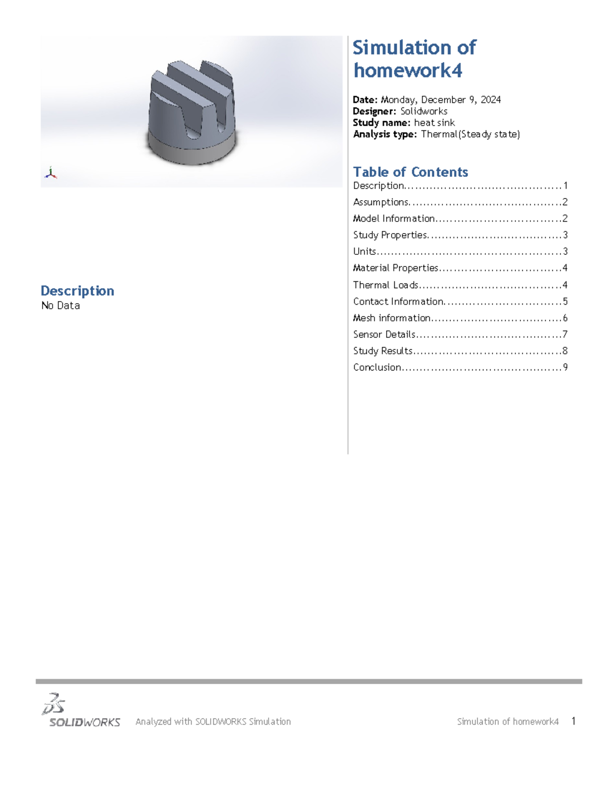 heat sink heat sink - Simulation of homework Date: Monday, December 9 ...