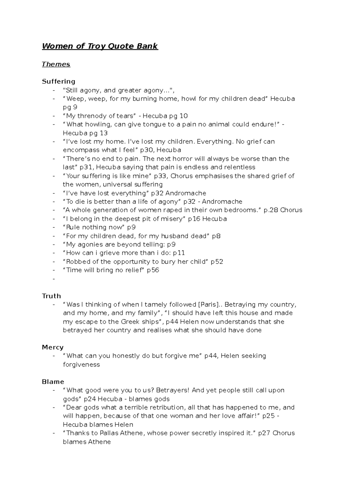 Women of Troy Quote Bank: Key Themes and Character Insights - Studocu