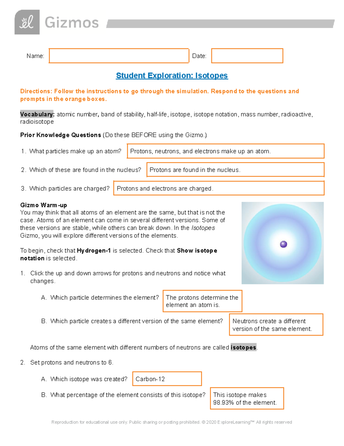 Exploring Isotopes with Gizmo Simulation: Activities & Questions - Studocu