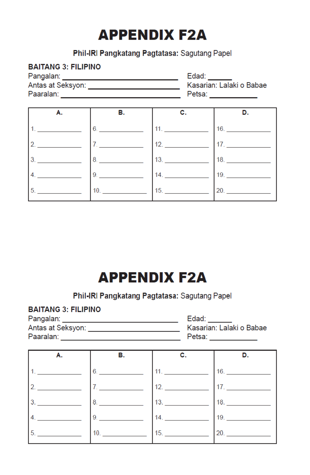 Phil-IRI Answer Sheets: Grades 3 to 6 - Filipino & English - Studocu